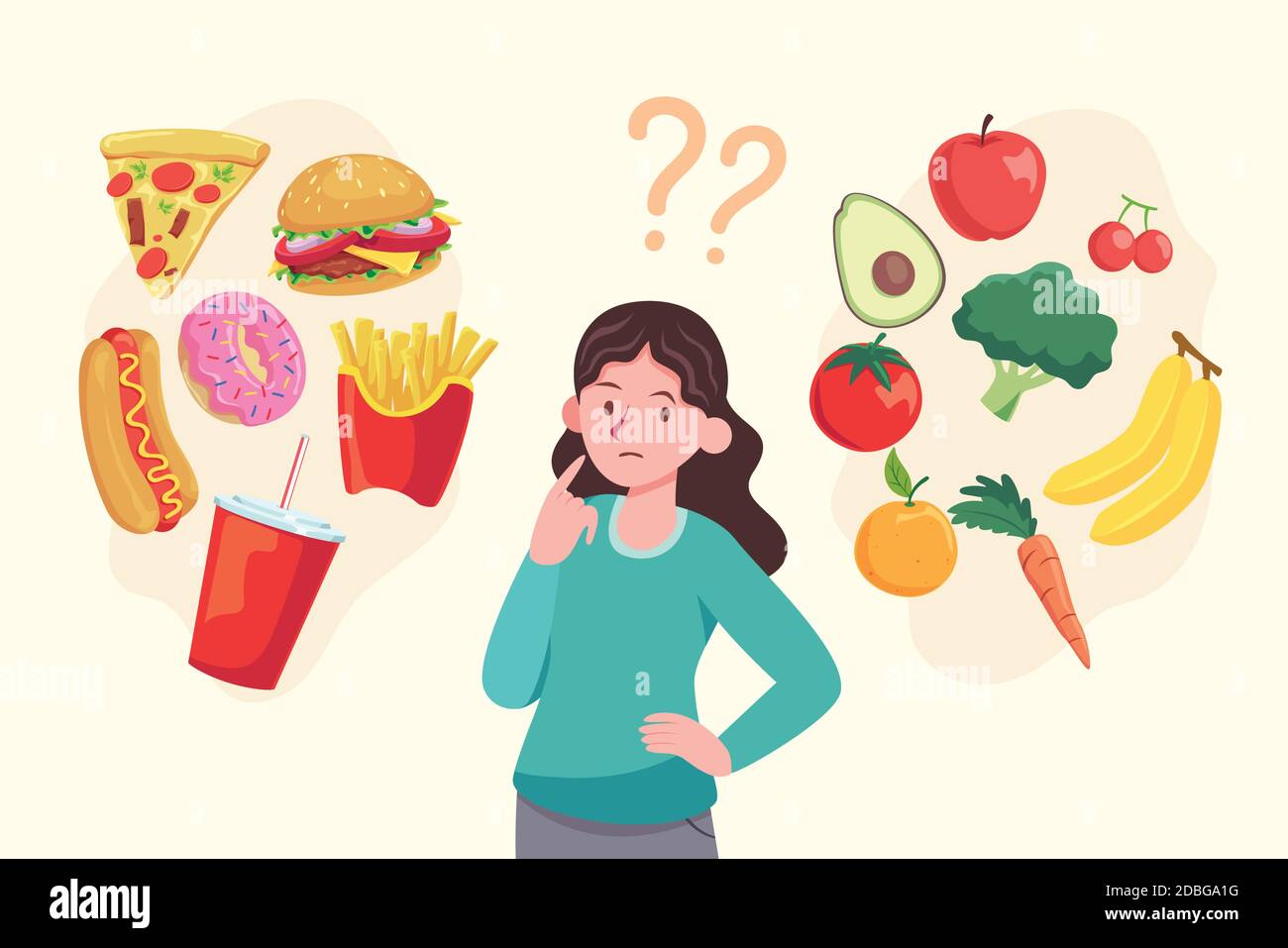 Woman choosing food concept Vector illustration Stock Vector Image ...