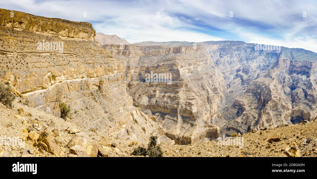 Panoramic view of Wadi Ghul aka Grand Canyon of Arabia in Jebel Shams ...