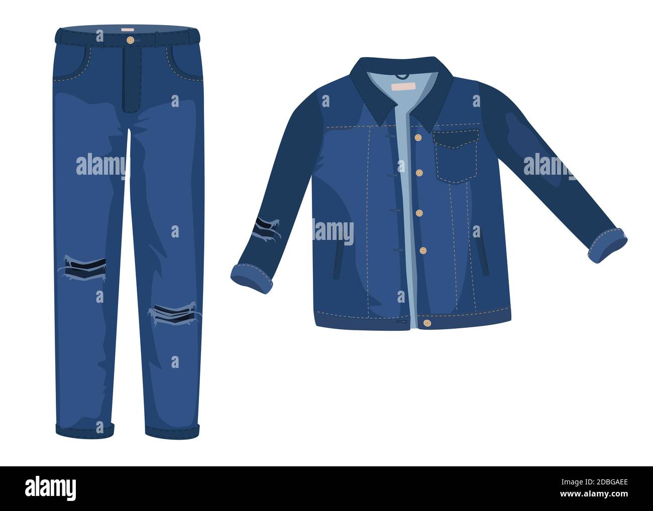 Jeans clothing. Trendy fashion ripped denim casual clothes vector ...