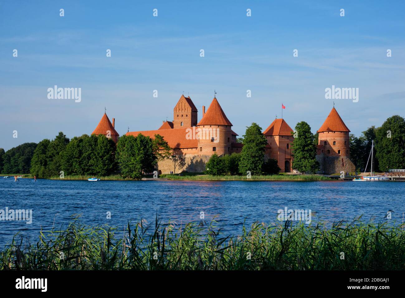 Trakai Island Castle in lake Galve in day, Lithuania. Trakai Castle is ...