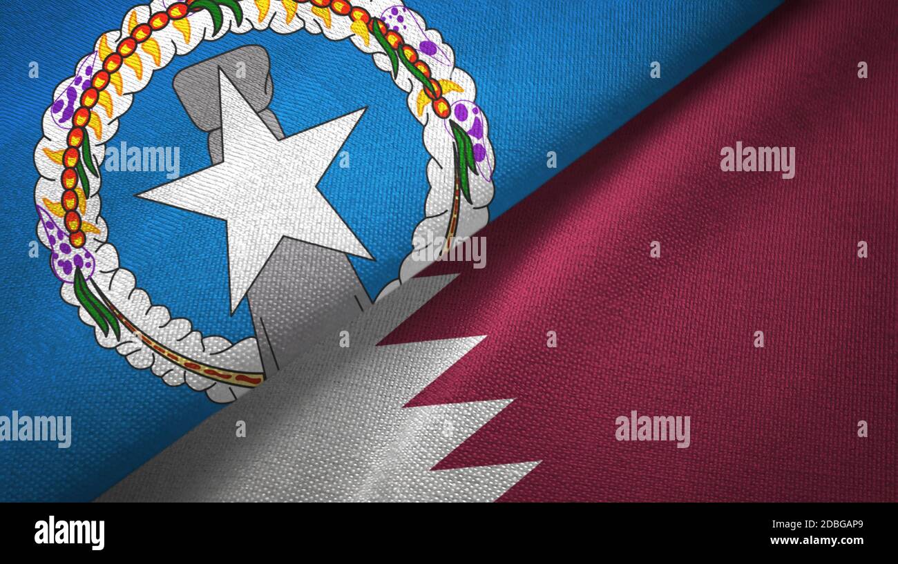 Northern Mariana Islands and Qatar two flags textile cloth, fabric ...