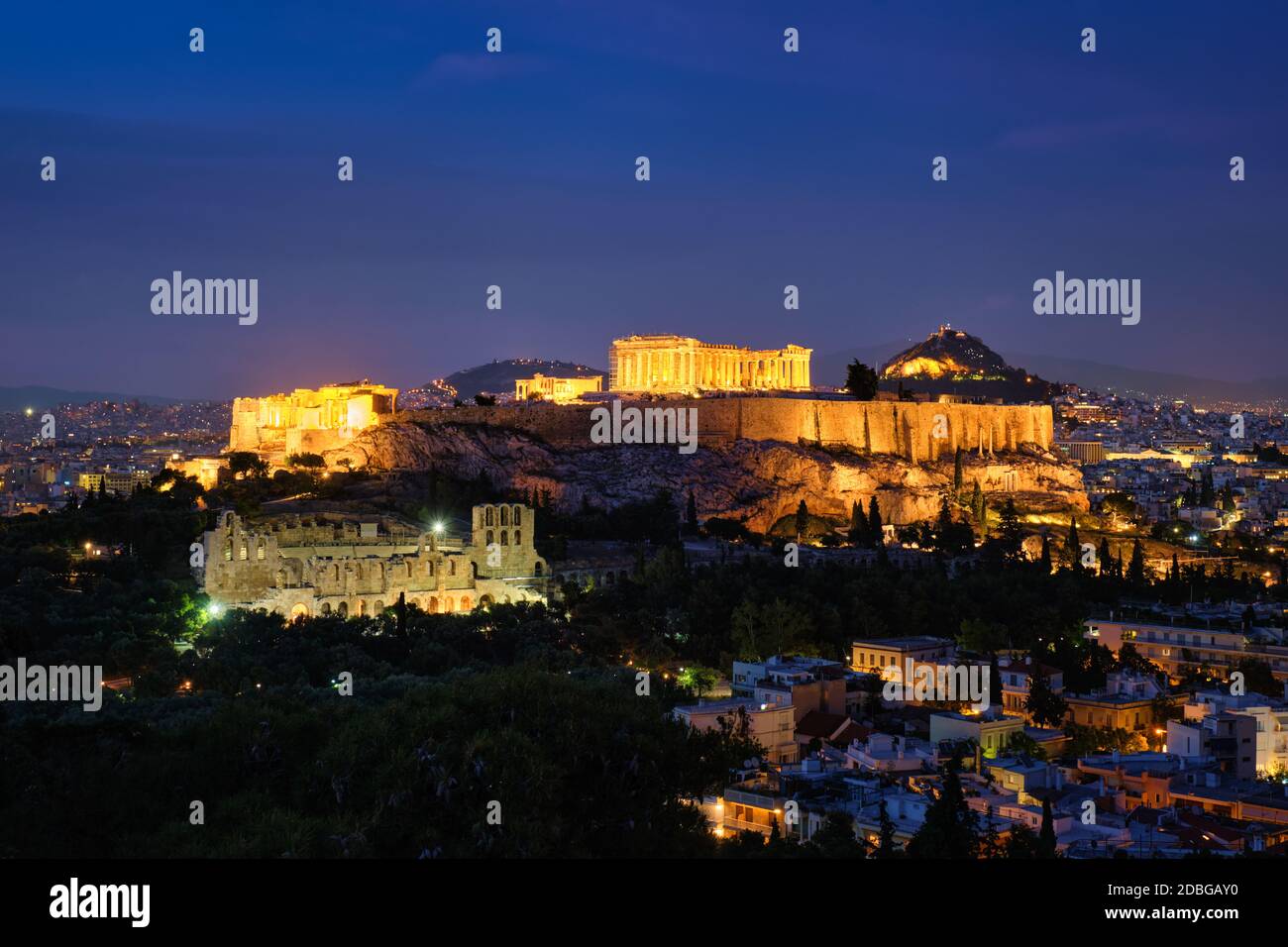Famous greek tourist landmark - the iconic Parthenon Temple at the Acropolis of Athens as seen ...