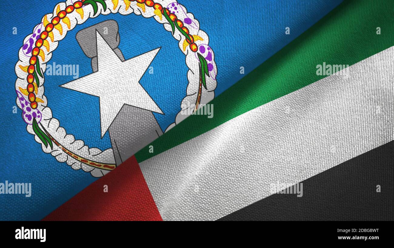 Northern Mariana Islands and United Arab Emirates two flags textile ...