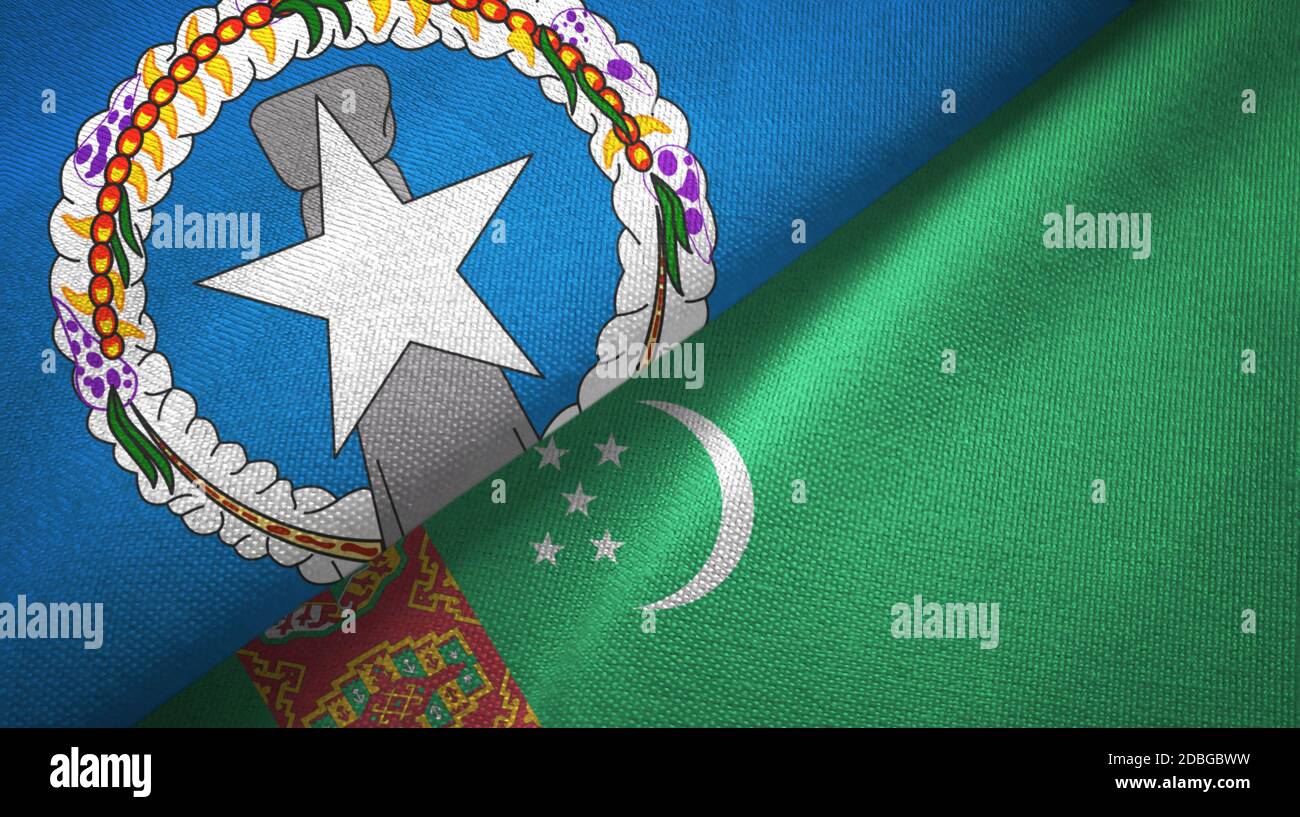 Northern Mariana Islands and Turkmenistan two flags textile cloth Stock ...