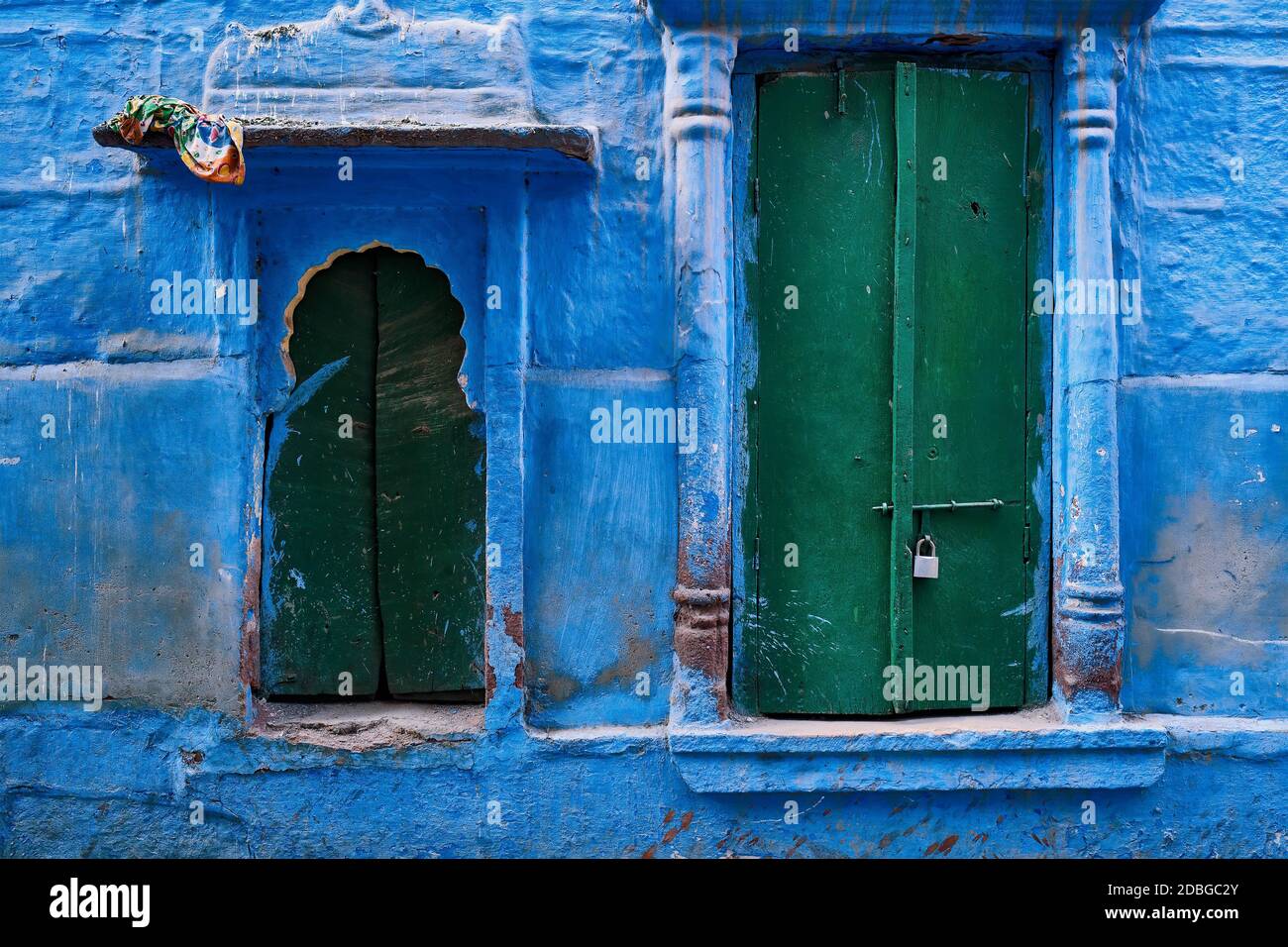 Blue house facade in streets of of Jodhpur, also known as "Blue City ...