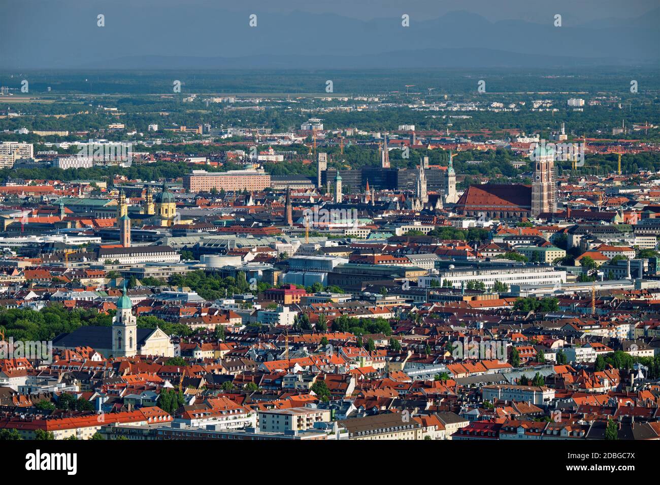 Aerial view of Munich center from Olympiaturm (Olympic Tower). Munich ...
