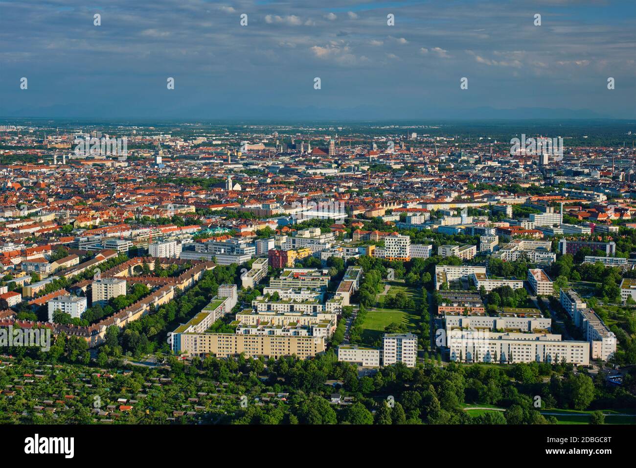 Aerial view of Munich center from Olympiaturm (Olympic Tower). Munich ...