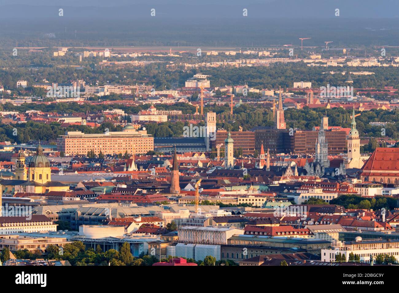 Aerial view of Munich center from Olympiaturm (Olympic Tower) on sunset ...