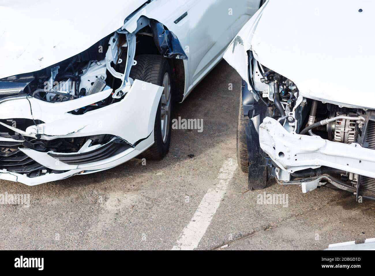 Front of car get damaged by accident on the road. broken car Stock ...
