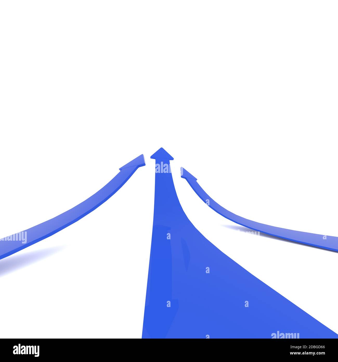 Three blue upswing arrows on a white background, conceptual 3d render ...
