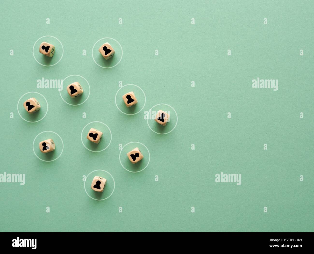 Small wooden blocks with character icons and a circle around them as a ...