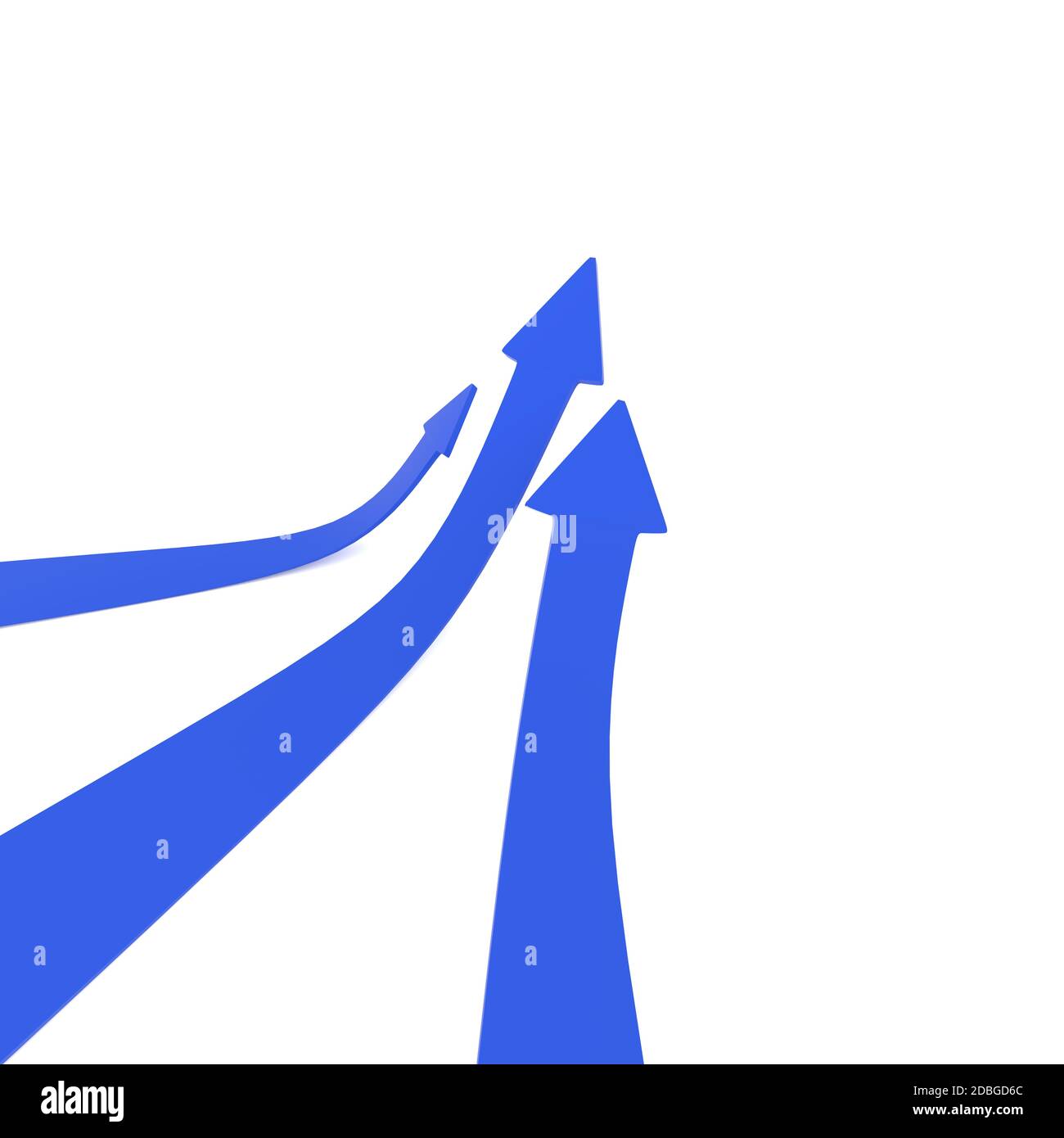 Three blue upswing arrows on a white background, conceptual 3d render ...
