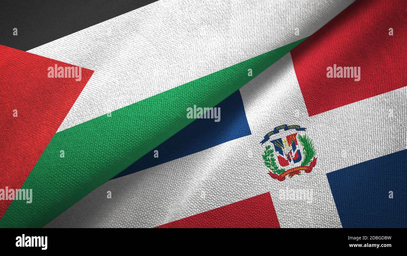 Palestine and Dominican Republic two flags textile cloth, fabric ...