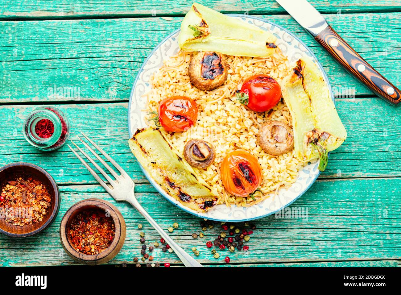 Classic Turkish pilaf with noodles.Turkish rice, grilled rice with ...