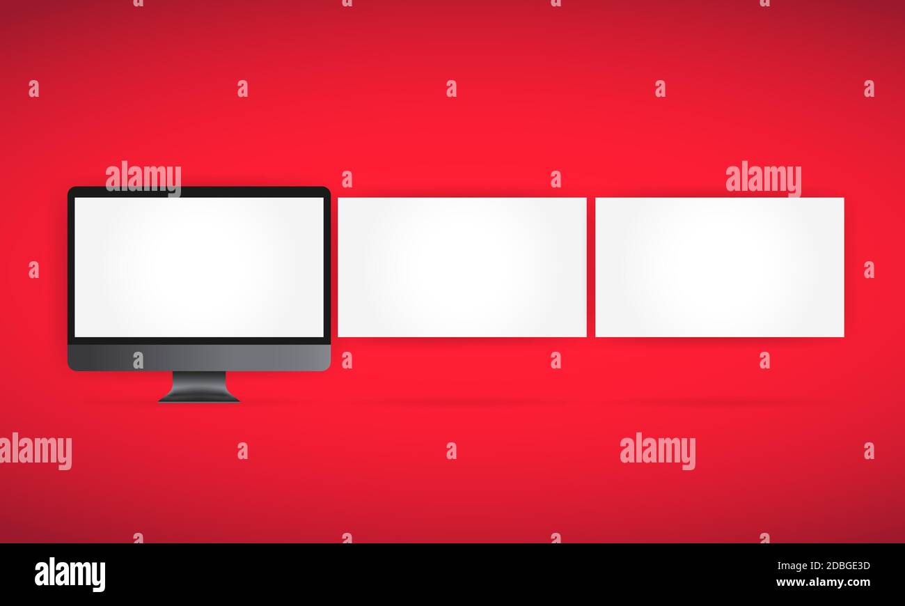 Realistic computer monitor in front view. Metal desktop mockup with ...