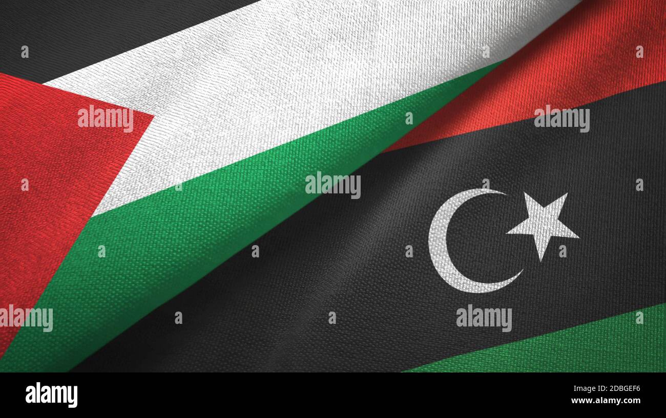 Palestine and Libya two flags textile cloth, fabric texture Stock Photo ...