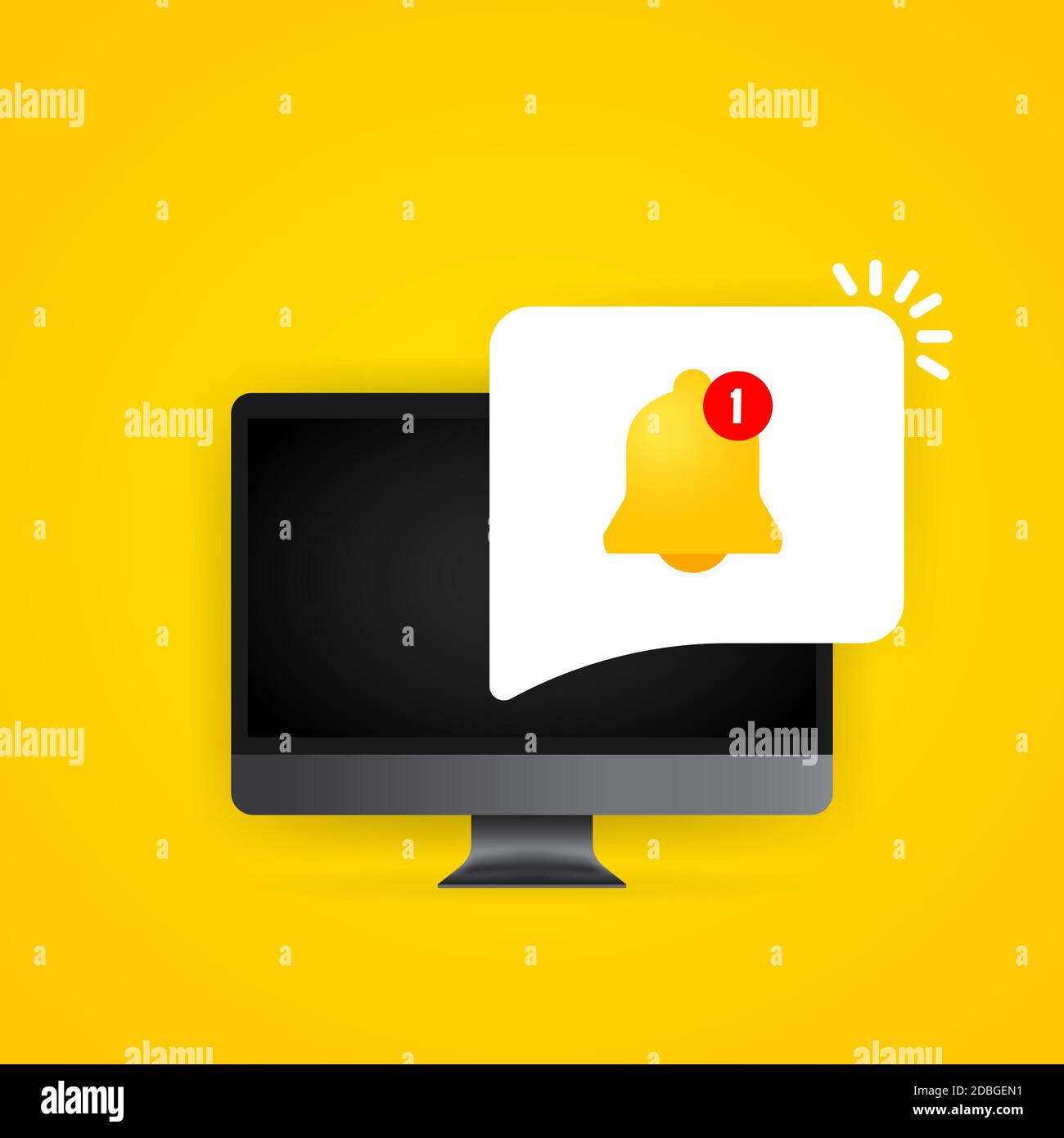 Notification bell on computer display illustration. New message. Vector ...
