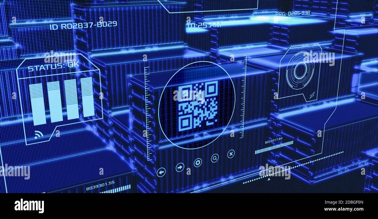 warehouse with stacks of shipping containers with a futuristic ...