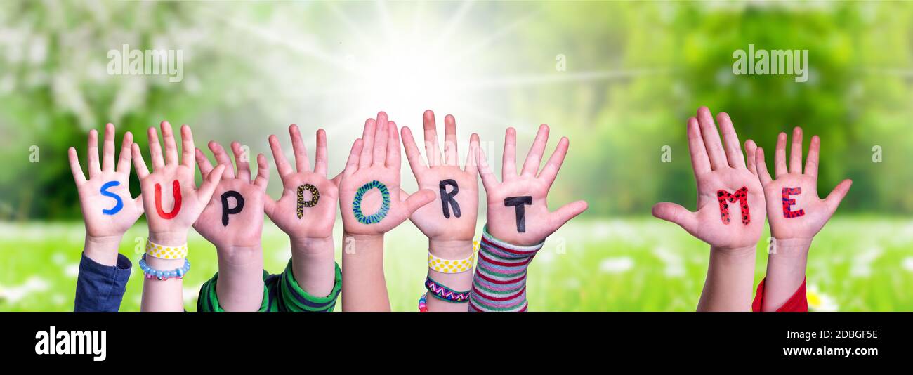 Children Hands Building Colorful English Word Support Me. Sunny Green ...
