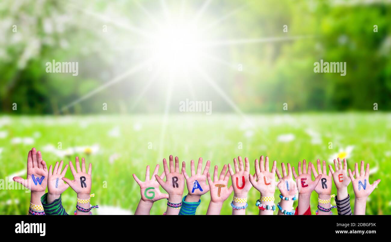 Children Hands Building Colorful Word Wir Gratulieren Mean ...