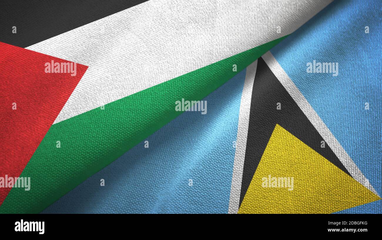 Palestine and Saint Lucia two flags textile cloth, fabric texture Stock ...