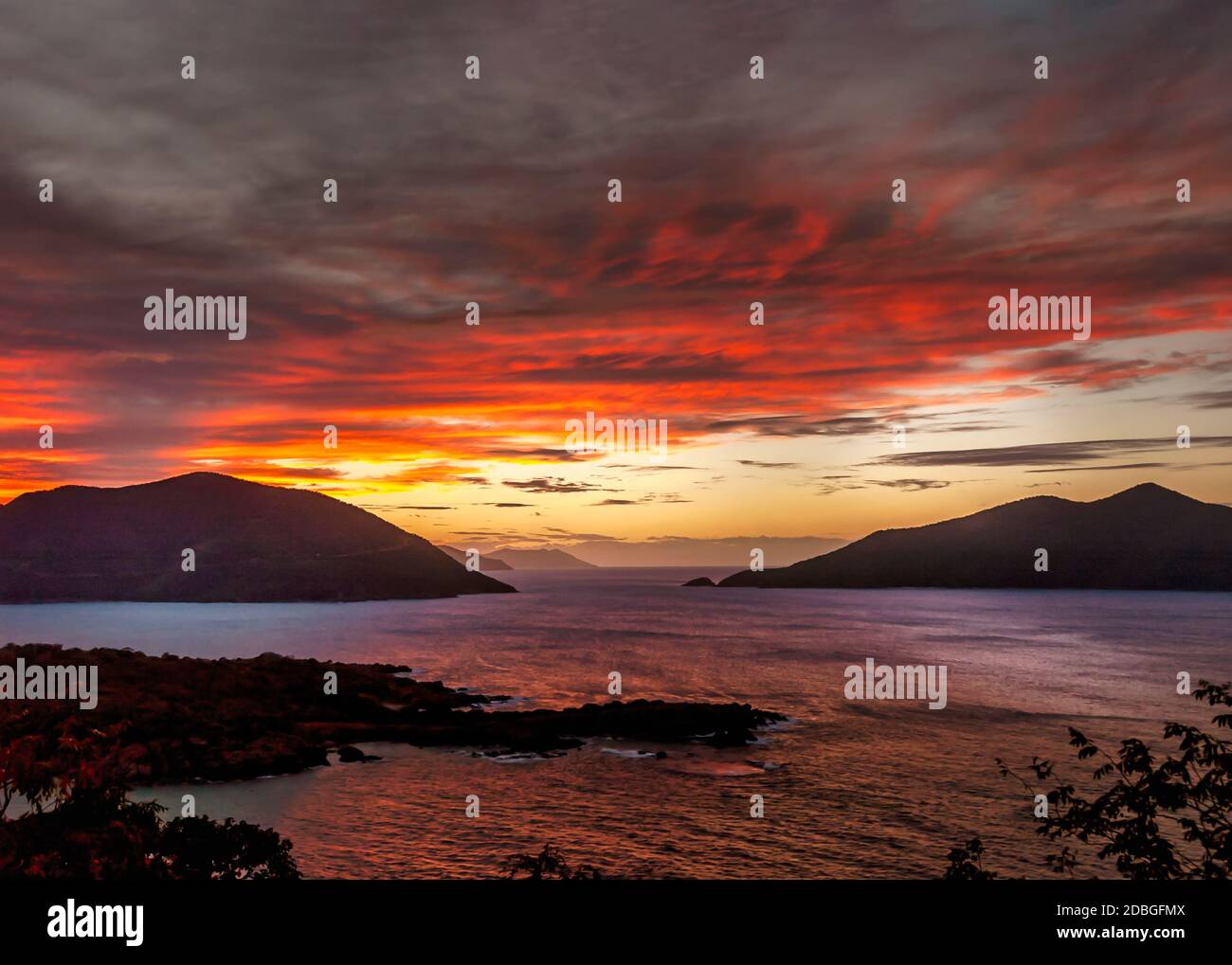 British Virgin Islands, dramatic Caribbean sunset captured from Great ...