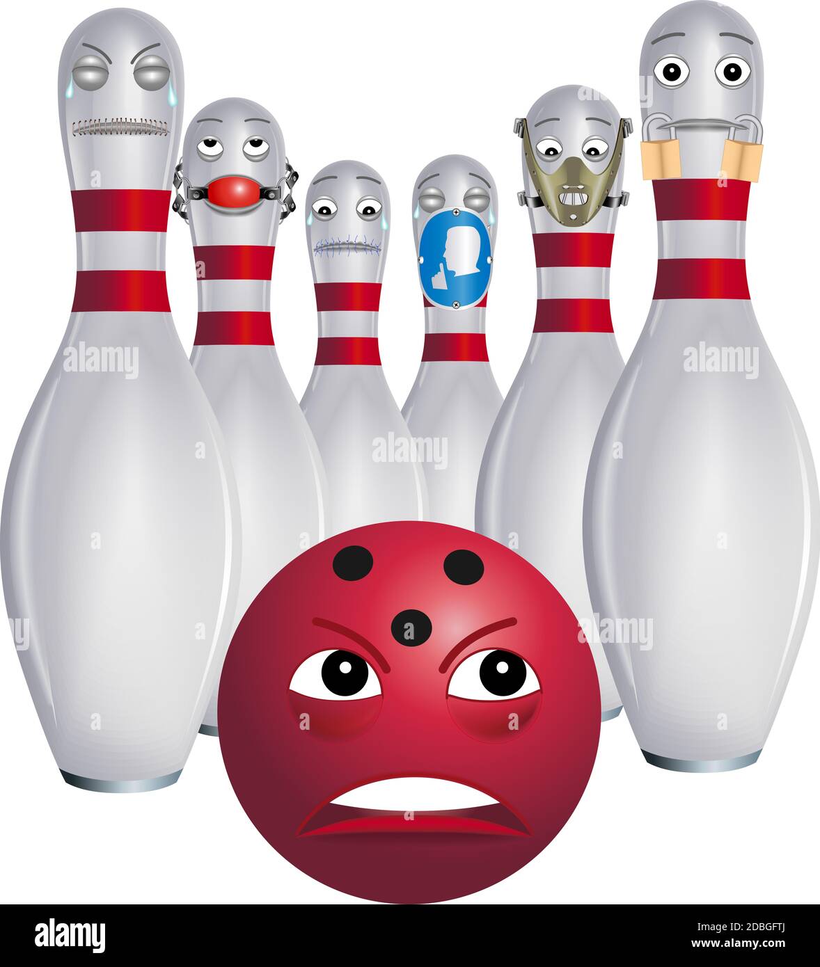 Bowling Pins With Faces Clipart