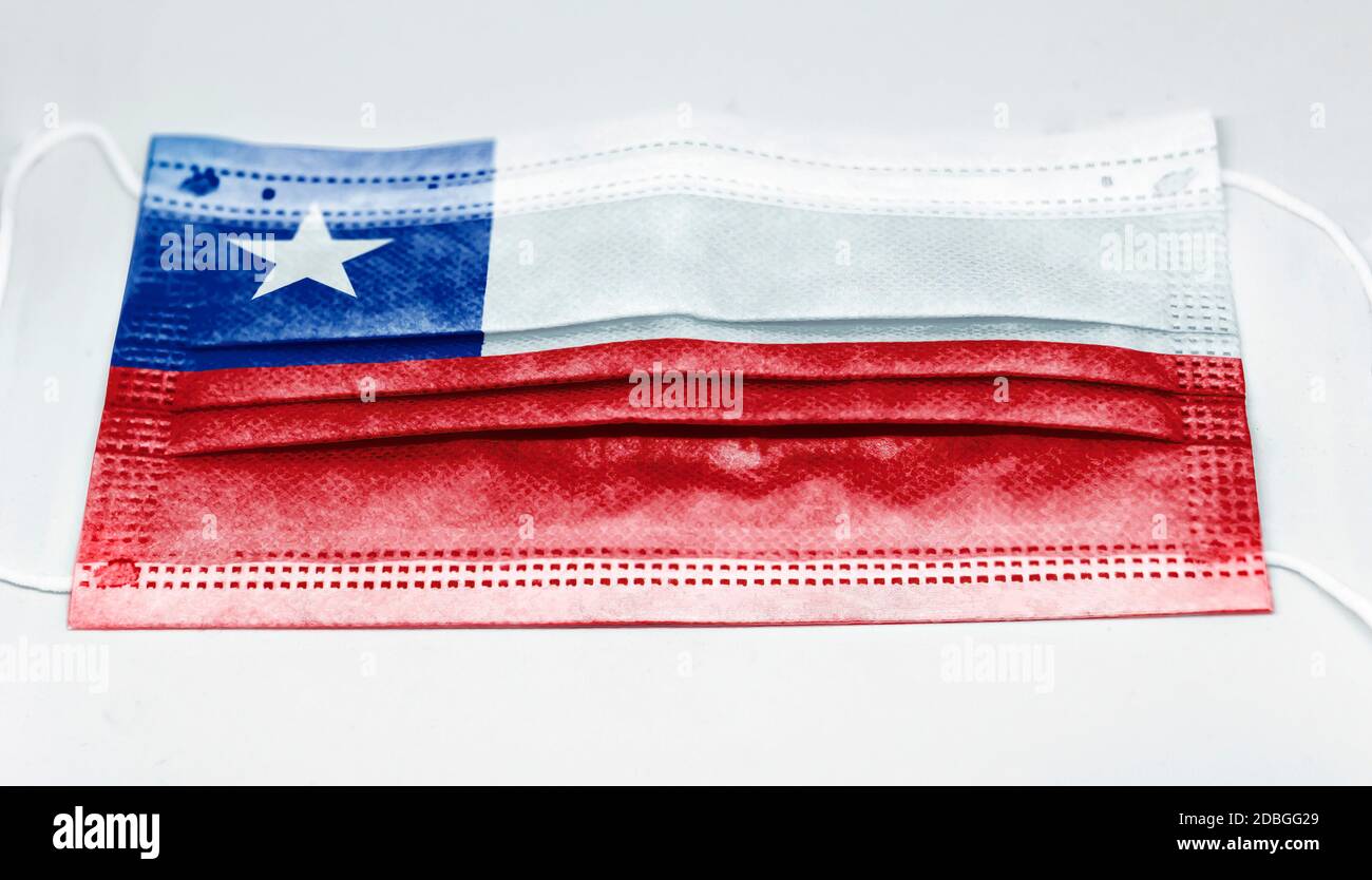 surgical mask with the national flag of Chile printed. Pandemic covid ...