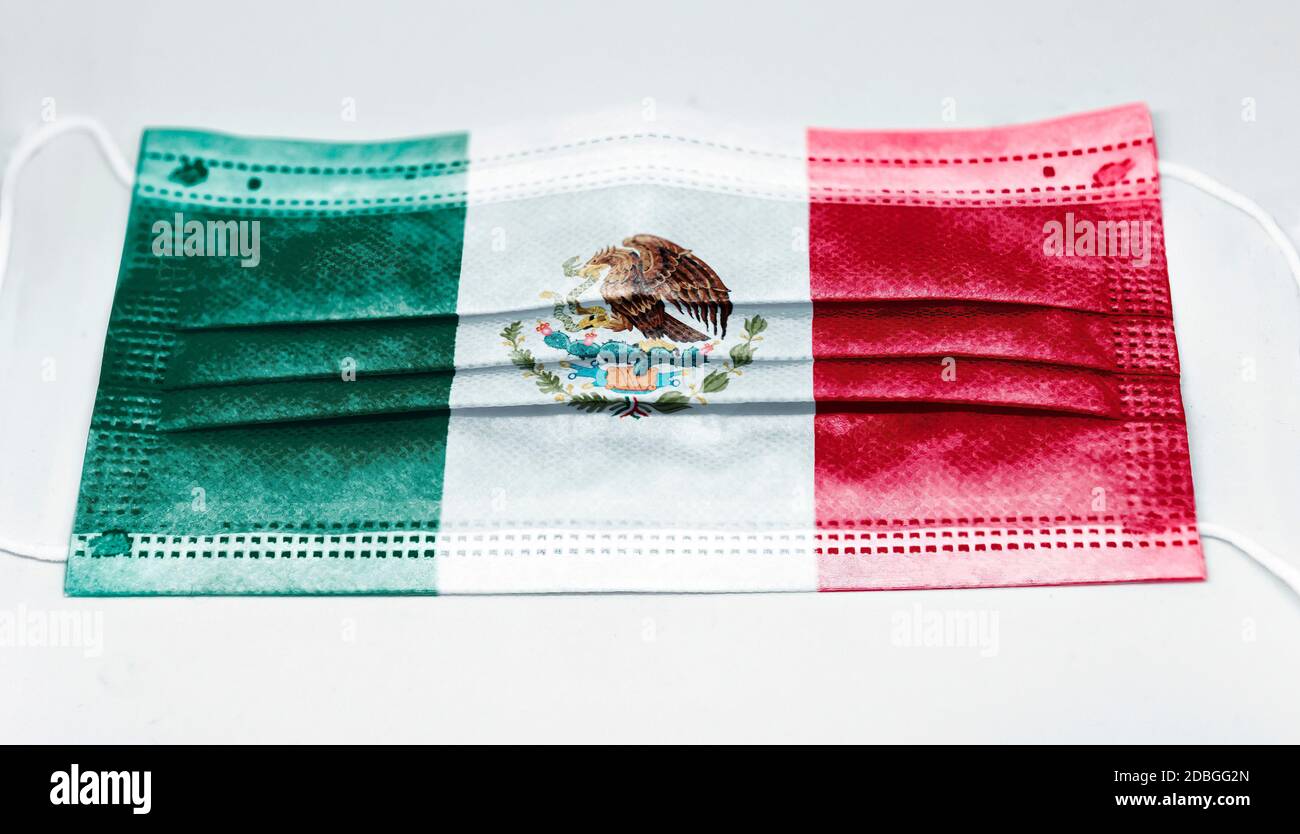 surgical mask with the national flag of Mexico printed. Pandemic covid ...