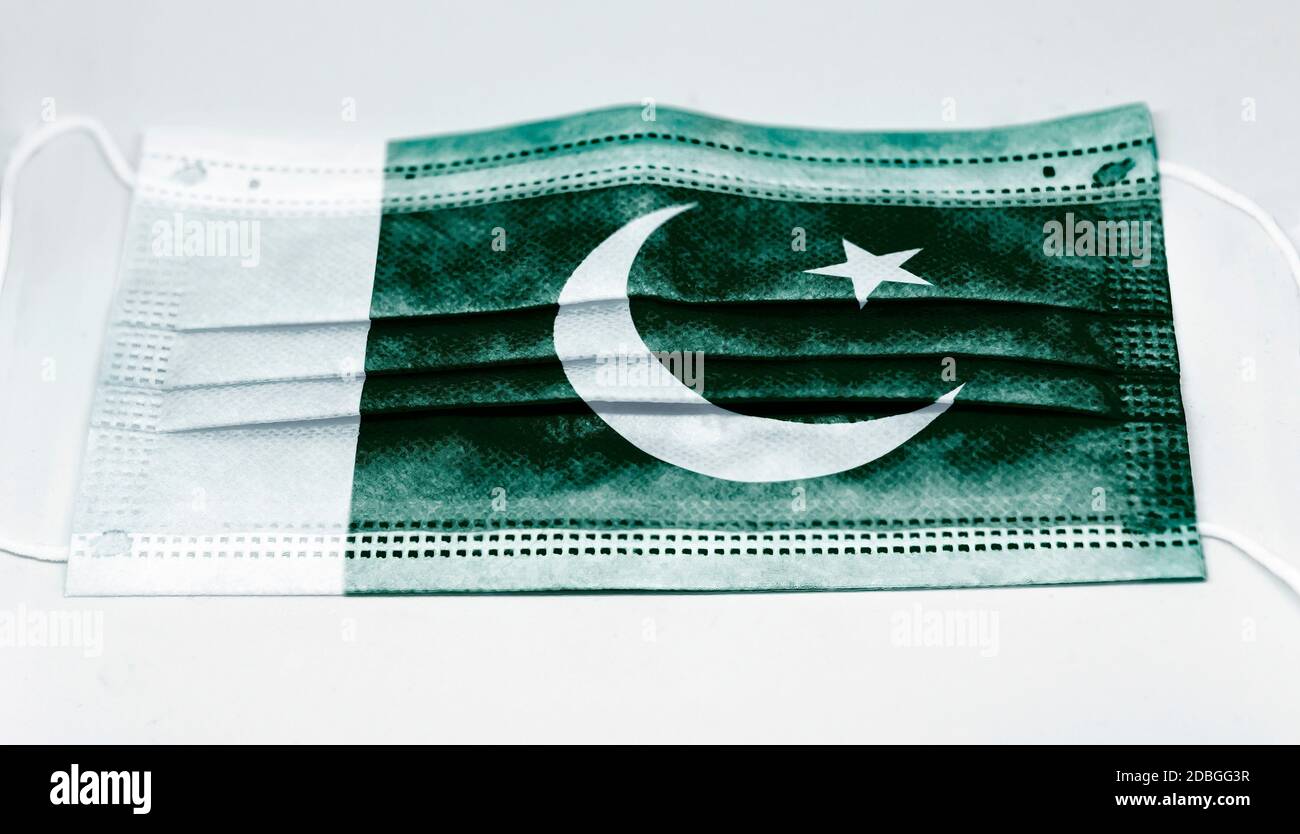 surgical mask with the national flag of Pakistan printed. Pandemic ...