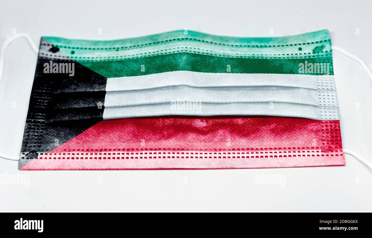 surgical mask with the national flag of Kuwait printed. Pandemic covid ...