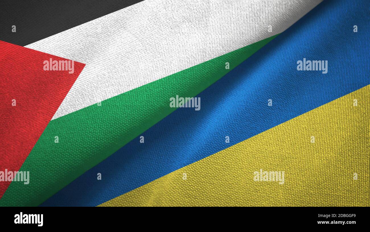 Palestine and Ukraine two flags textile cloth, fabric texture Stock ...