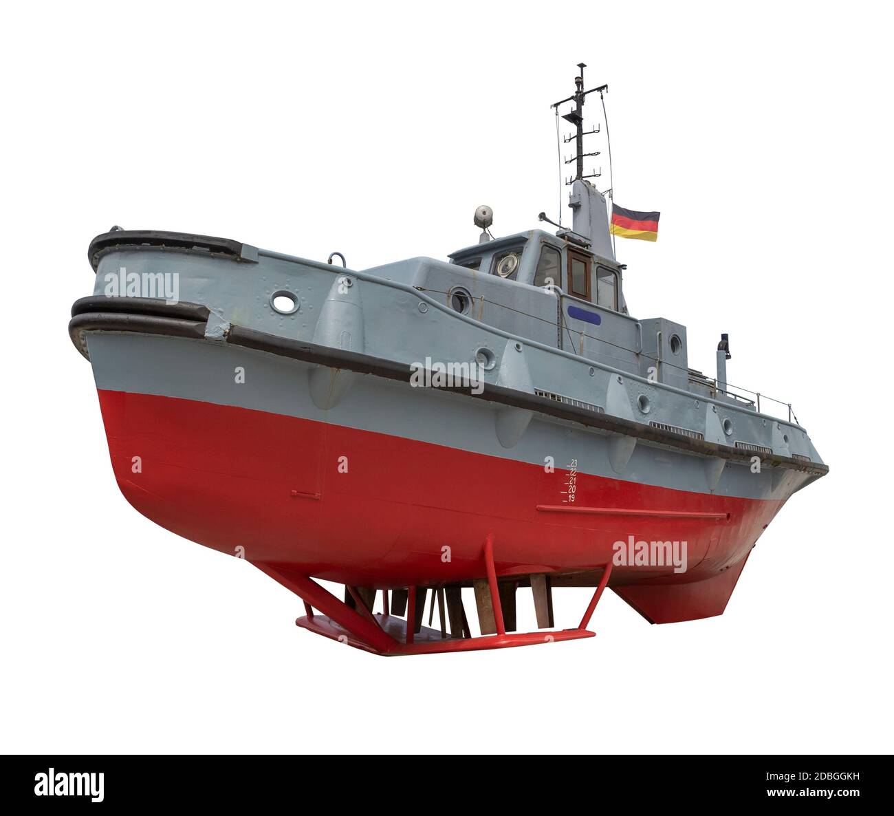 angle shot of a historic tugboat seen in Northern Germany isolated in ...