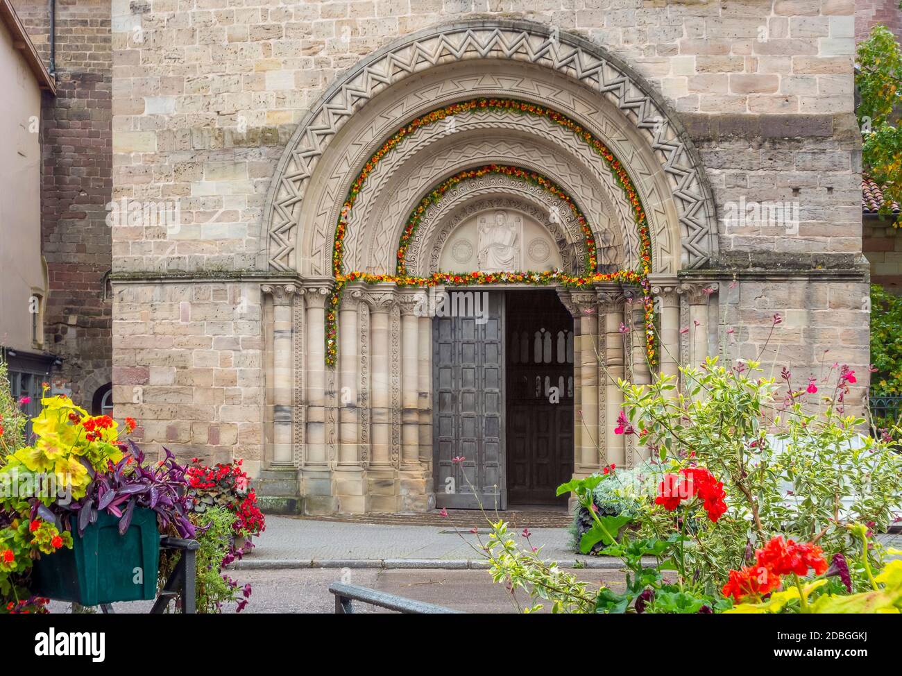 entrance of the Saint-Maurices Basilica in Epinal, the capital city of ...