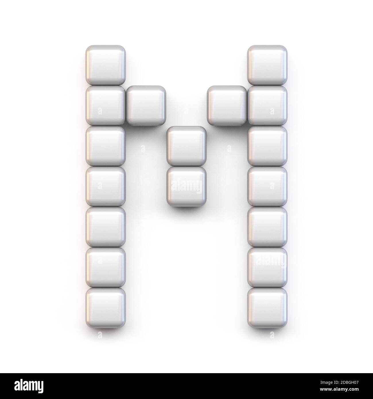 White cube, pixel font Letter M 3D render illustration isolated on ...