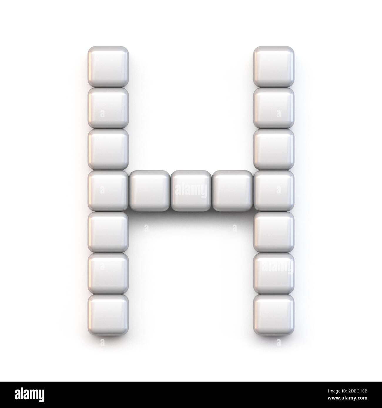 White cube, pixel font Letter H 3D render illustration isolated on ...