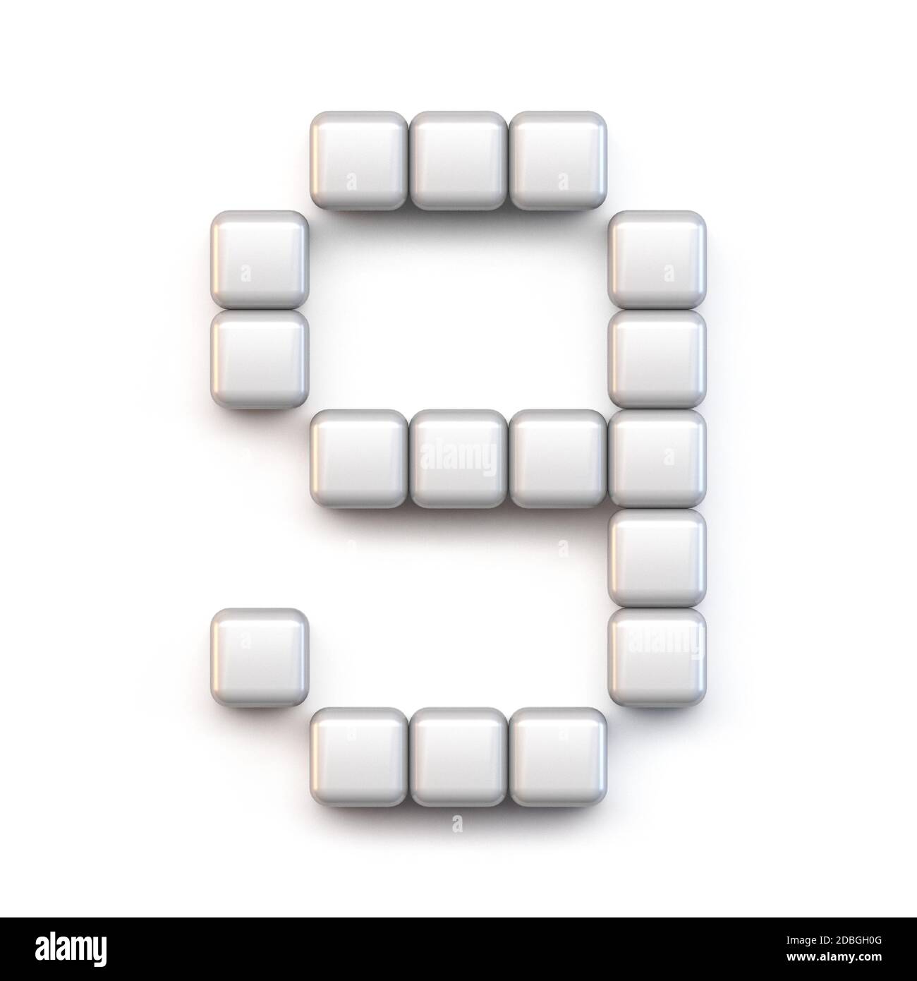 White cube, pixel font Number NINE 9 3D render illustration isolated on ...