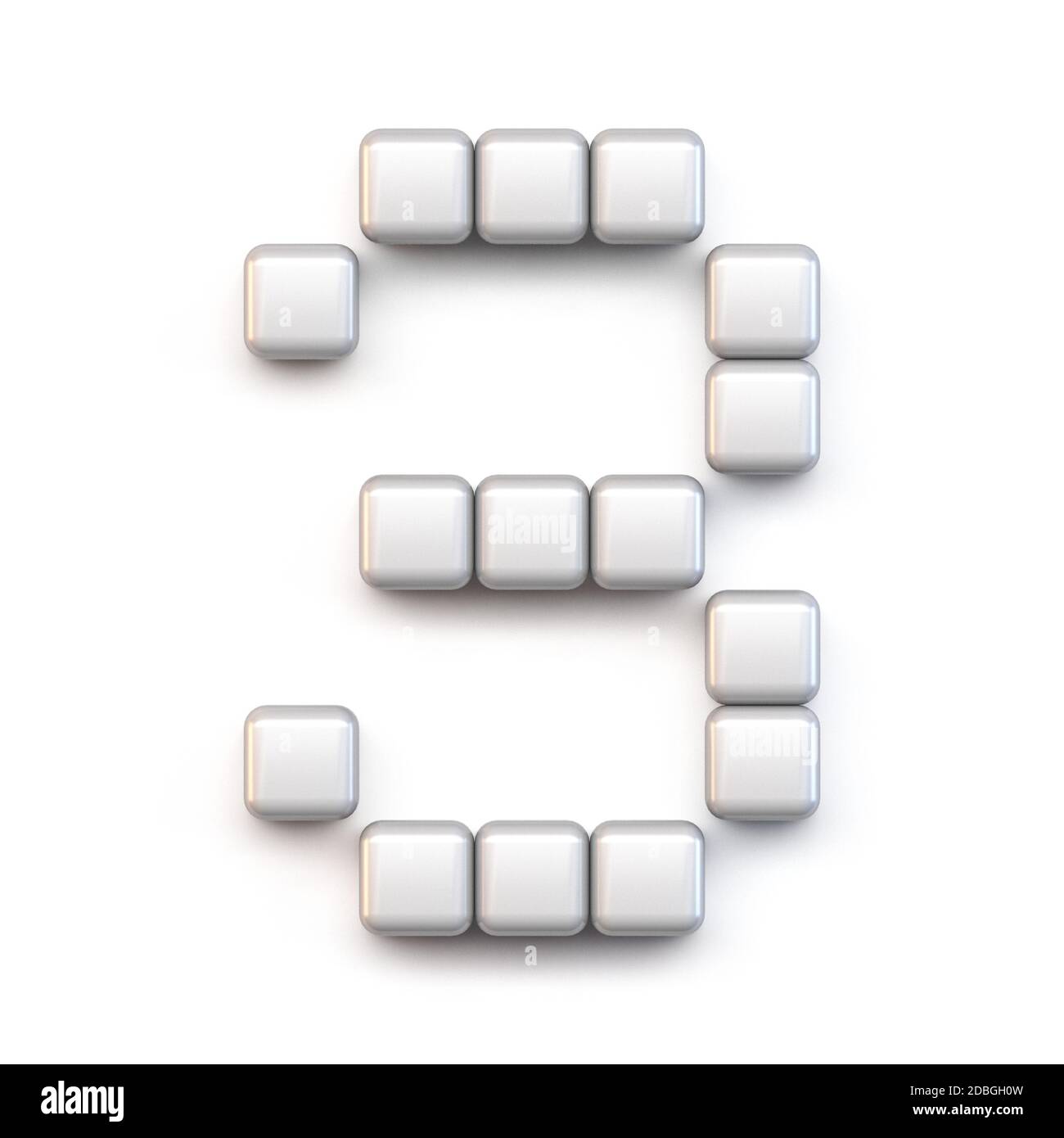 White cube, pixel font Number THREE 3 3D render illustration isolated ...