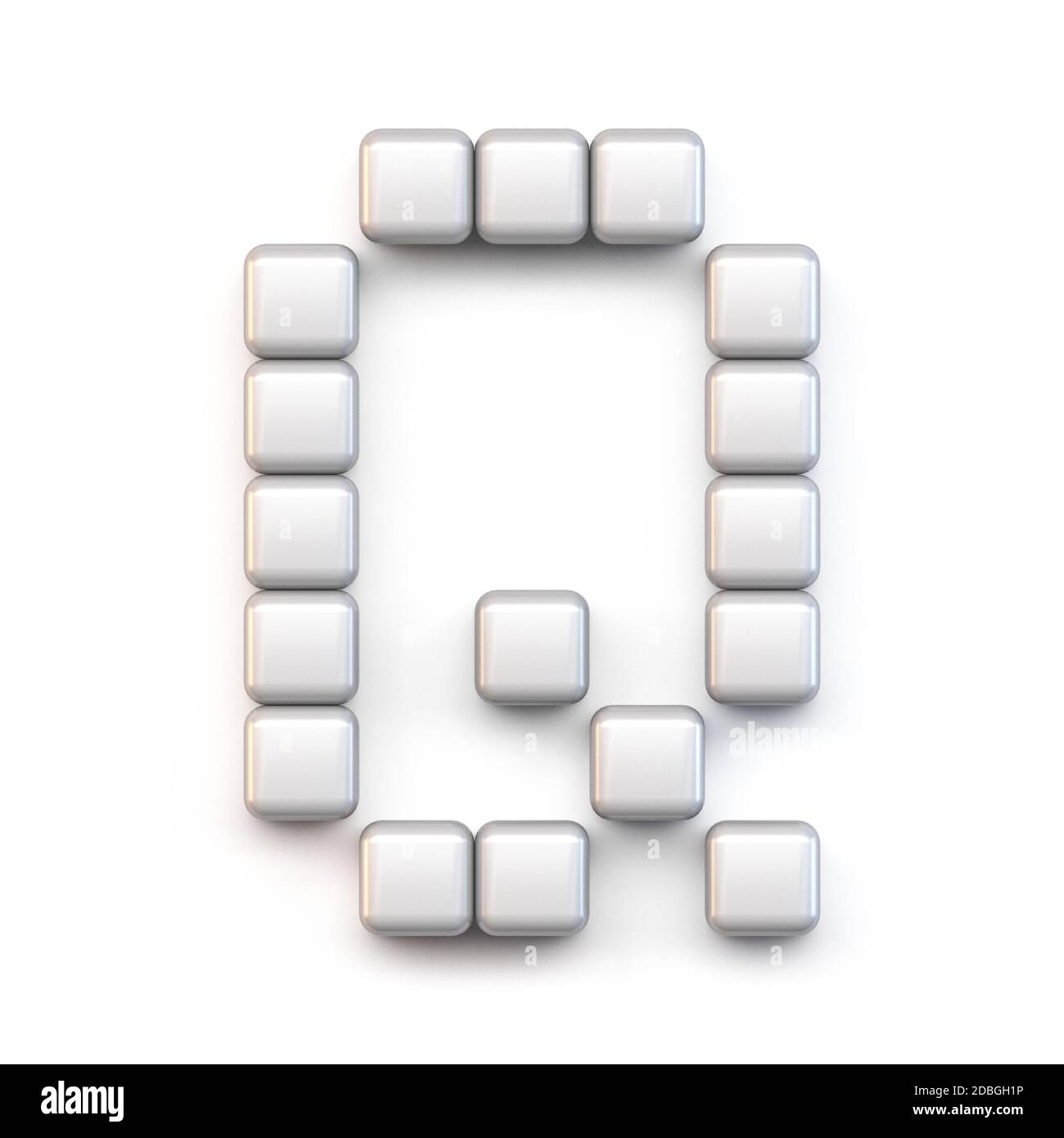 White cube, pixel font Letter Q 3D render illustration isolated on ...