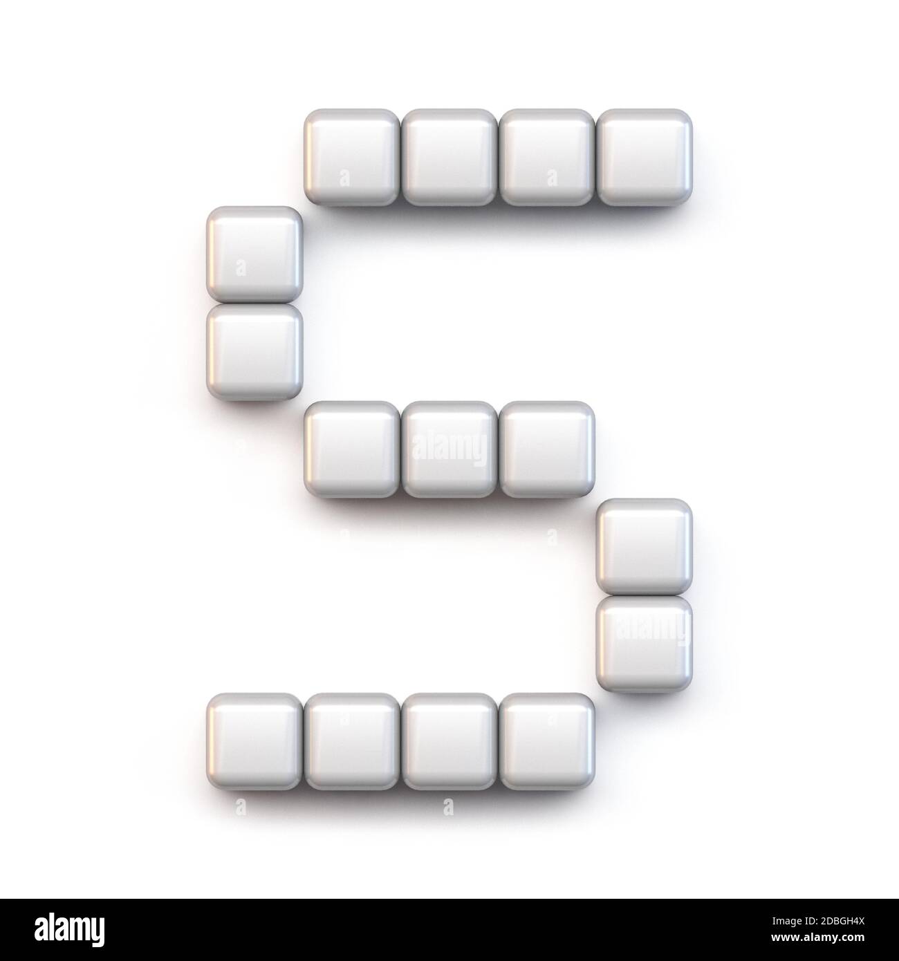 White cube, pixel font Letter S 3D render illustration isolated on ...