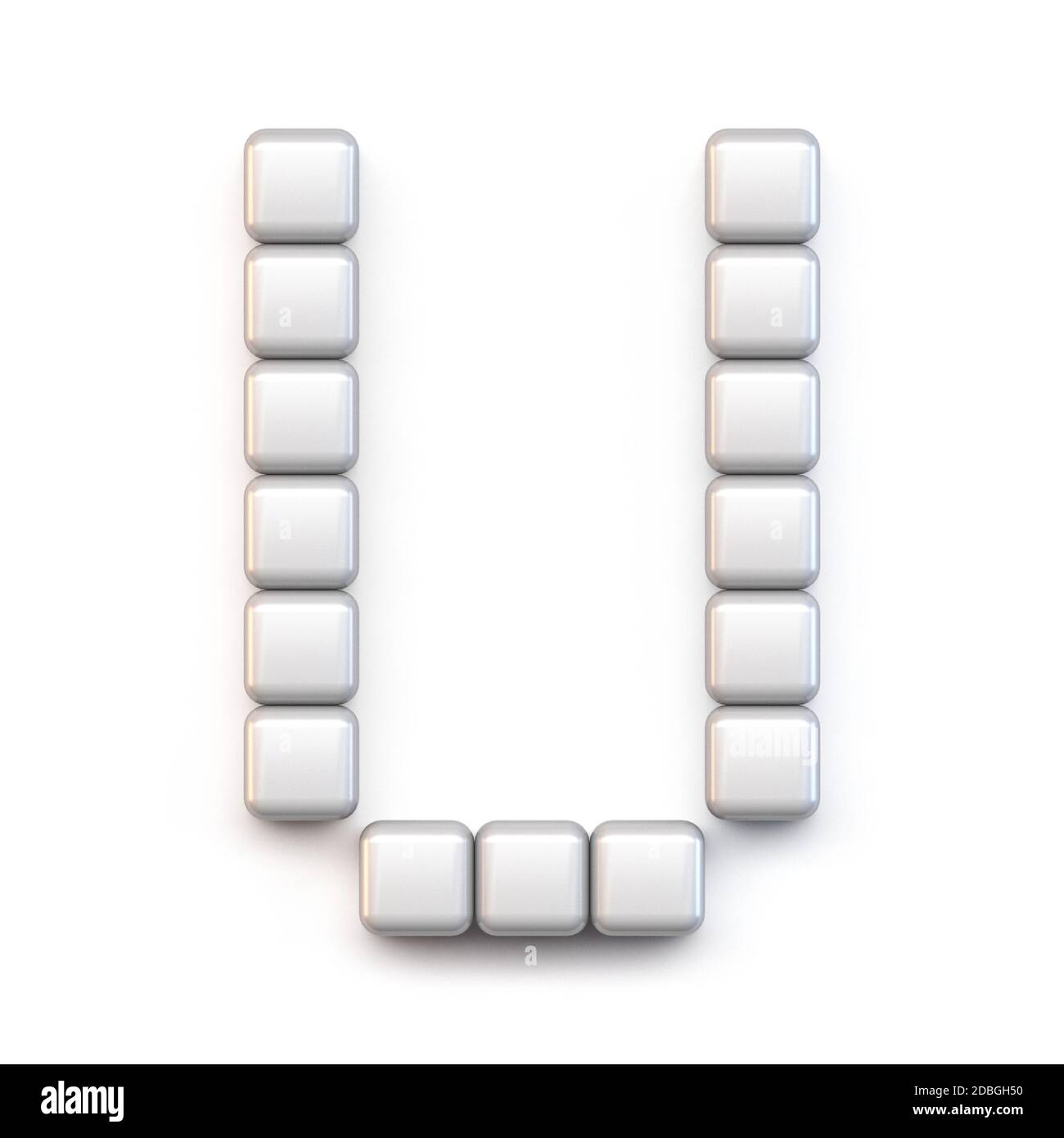 White cube, pixel font Letter U 3D render illustration isolated on ...