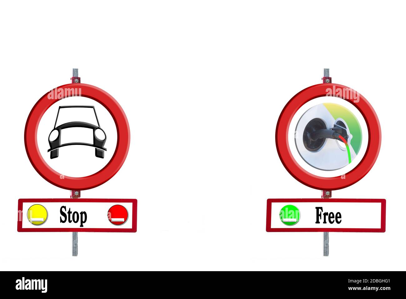 Street signs diesel driving ban and e-car free in front of white ...