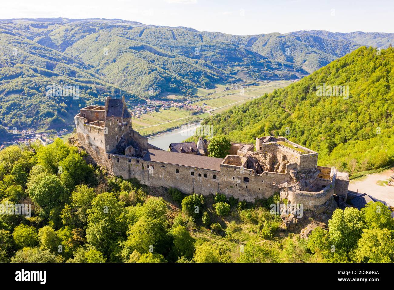 Aggstein ruin in Wachau Valley, Lower Austria. Famous old castle at the ...