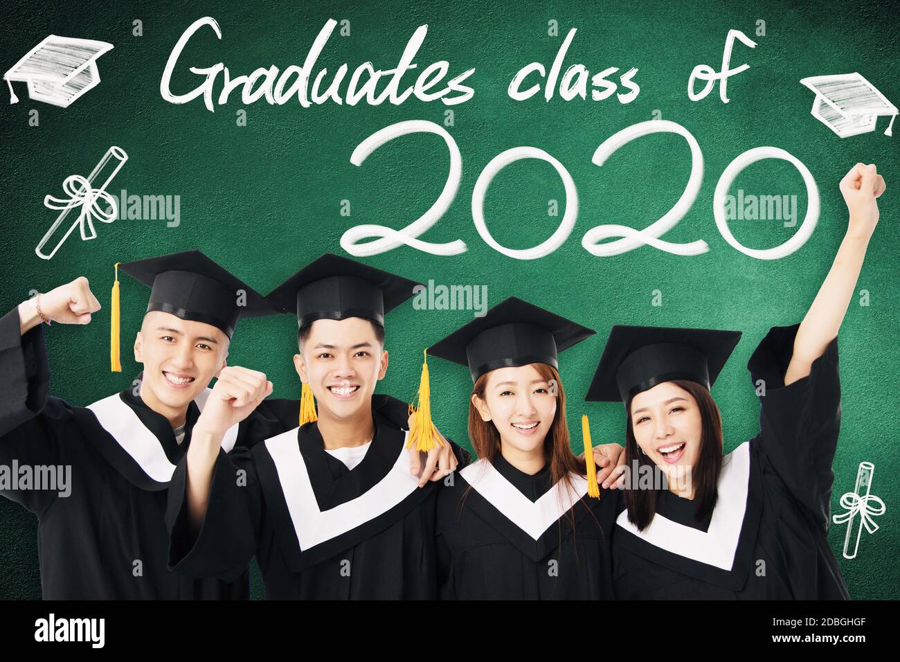 Group of graduating students standing together and class of 2020 ...