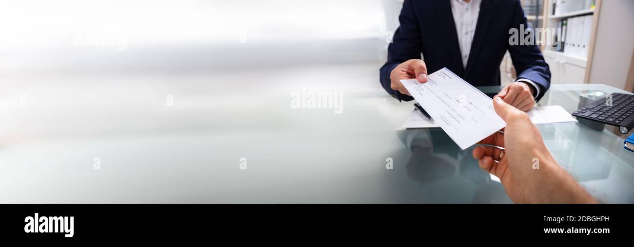 Payroll Cheque. Giving Paycheck Compensation. Check Transaction Stock ...