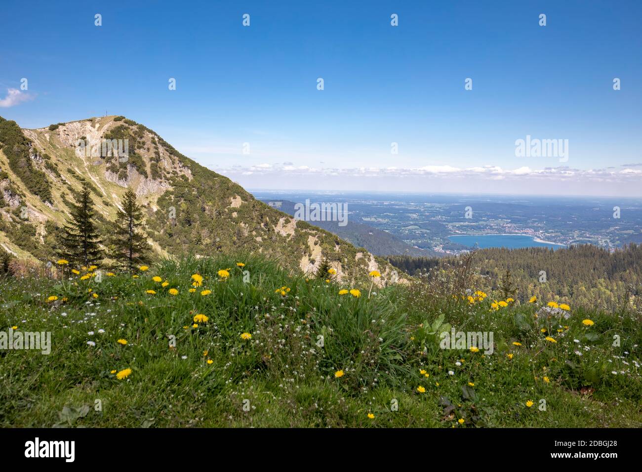 View onto Kratzer peak in Bavaria, Germany, with lake Tegernsee Stock ...