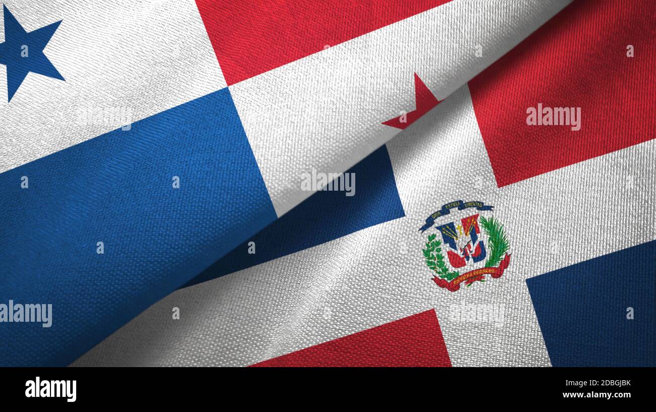 Panama and Dominican Republic two flags textile cloth, fabric texture ...