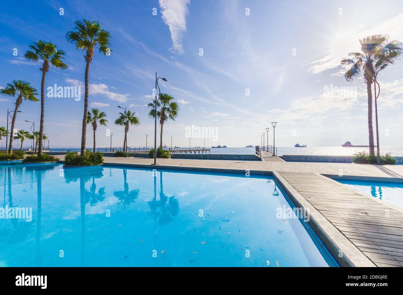 Molos Promenade and skyline of the coast in Limassol city in Cyprus at ...