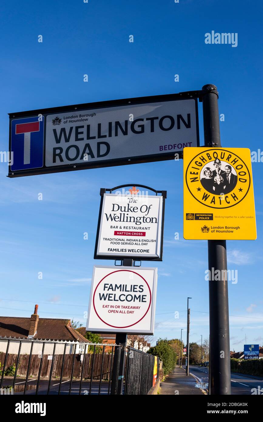 The Duke of Wellington pub sign in Wellington Road, Bedfont, Feltham ...