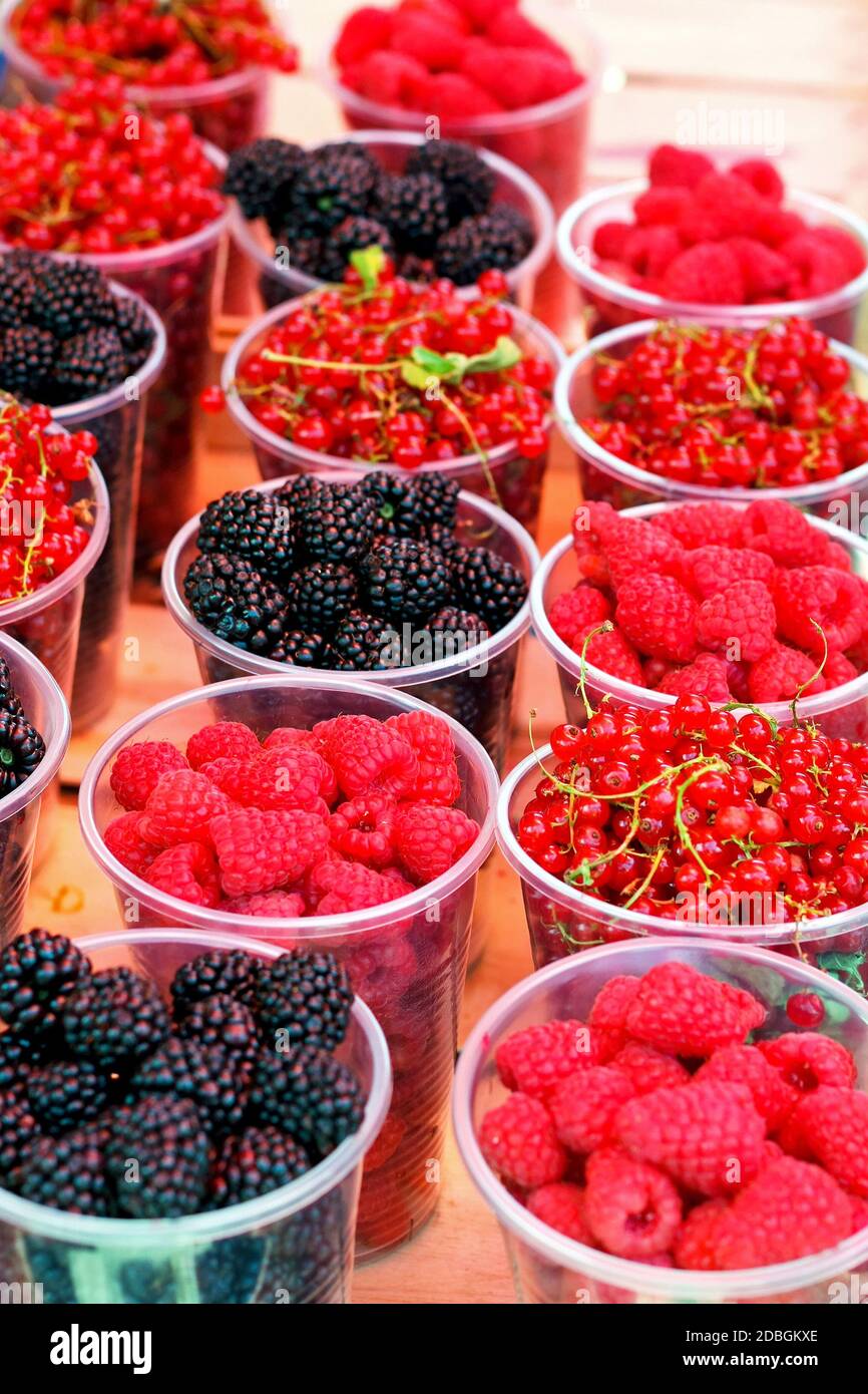 All kind of berry fruits at market Stock Photo - Alamy
